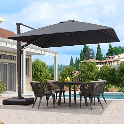 PURPLE LEAF 10 FT Square Patio Umbrella Large Outdoor Aluminum Umbrella Offset Umbrella with 360-degree Rotation Cantilever Umbrella for Garden Deck Backyard Pool, Grey