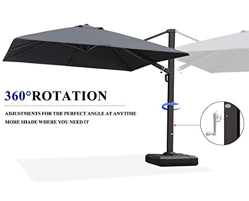 PURPLE LEAF 10 FT Square Patio Umbrella Large Outdoor Aluminum Umbrella Offset Umbrella with 360-degree Rotation Cantilever Umbrella for Garden Deck Backyard Pool, Grey