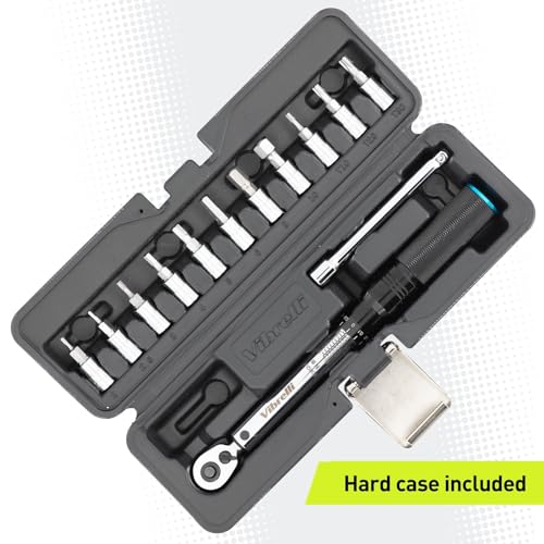 Vibrelli Bike Torque Wrench Set - 1/4 Inch Drive - 2 to 20nm, 0.1 Nm Micro - Essential MTB & Bicycle Torque Wrench Tools. Hex/Allen 2-10, Torx 10-30, 100mm Extension Socket, Storage Case