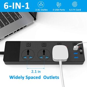 Power Strip with USB Ports, Extension Cord with Multiple Outlets, 110V-240V Cruise Ship Universal Power Strip with Individual Switches, 3000W/16A, Wall Mount Power Strip for Home Office