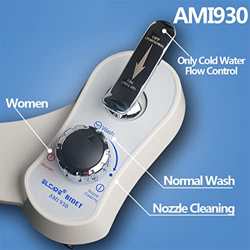 Elcare Bidet AMI 930-Fresh Water Non-Electric Mechanical Bidet Attachment-Selfcleaning Dual Nozzles of Wash and Women Wash Toilet Bidets