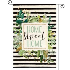 avoin watercolor stripes home sweet home garden flag double sided, spring summer leaves yard outdoor decoration 12 x 18 inch