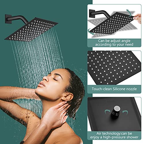 Bathroom Shower System Matte Black 6 Inch Rainfall Showerhead High Pressure Luxury Rain Mixer Shower Handheld Sprayer Wall Mounted Shower Fixture Combo Set Rough-in Valve Body and Trim Included