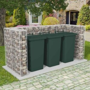 inlife gabion triple wheelie bin surround steel trash and recycling storage-sheds for outdoor,garden,patio,backyard garbage shed 98.4"x 39.4"x 47.2"(lxwxh)