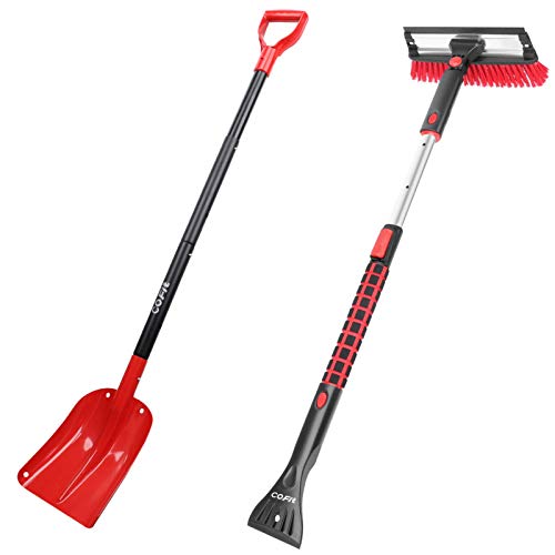 COFIT 47" Retractable Snow Shovel and 39" Snow Brush, Detachable and Extendable Snow Removal Telescoping Brush and Shovel for Car Auto Truck SUV Windshield