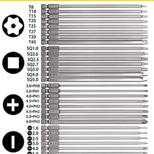 Rocaris 30 Pack 1/4 Inch Hex Shank Long Magnetic Screwdriver Bits Set 6 Inch Power Tools(Slotted+Cross+Square +Torx)