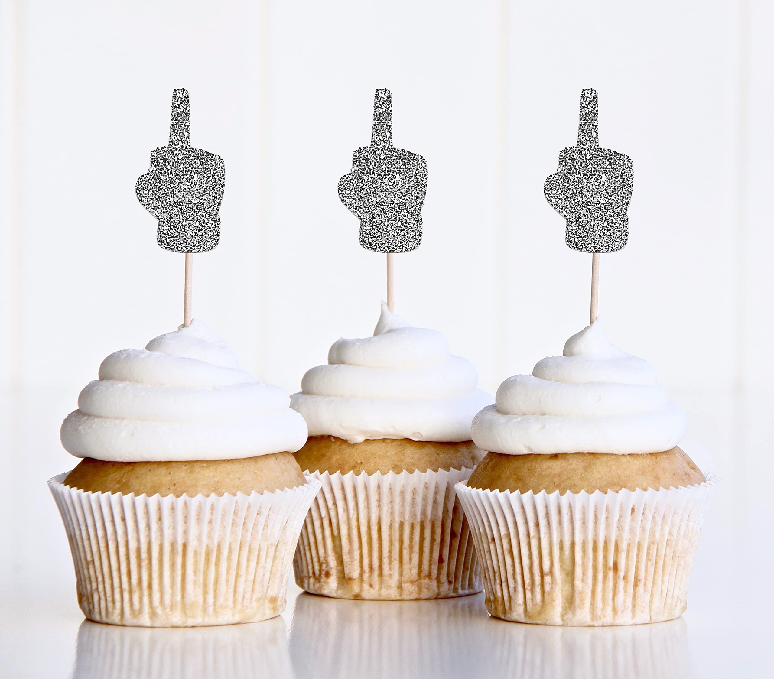 12 x Silver Middle finger Cupcake topper, Divorce Party cake decorations