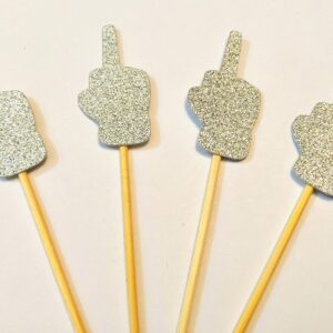 12 x Silver Middle finger Cupcake topper, Divorce Party cake decorations