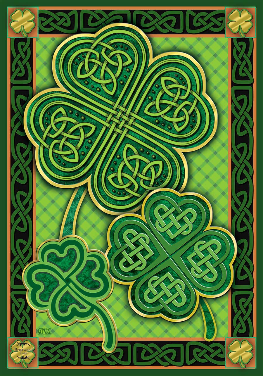 Briarwood Lane Celtic Shamrocks St Patricks Day Garden Flag - 12.5" x 18" - Irish Garden Flag - Celtic Garden Flag - Saint Patricks Day Garden Flag - Celtic Shamrock Garden Flag - Irish Flag