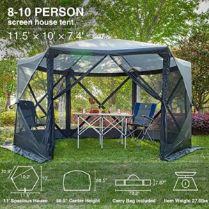 EVER ADVANCED Pop Up Gazebo Screen House Tent for Camping 11.5 ft for 8-10 Person Instant Canopy Shelter with Netting Portable for Outdoor, Backyard