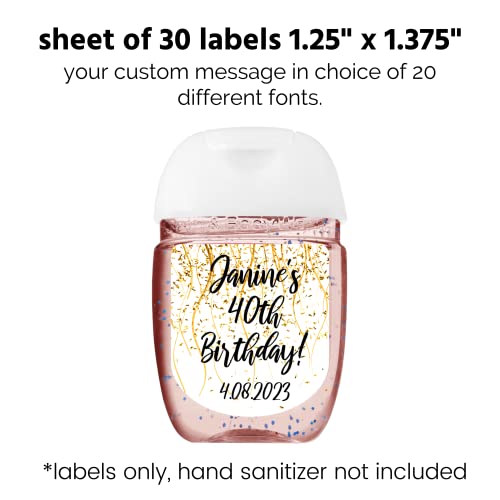 Sheet of 30 Custom Hand Sanitizer Labels | Party Favor Stickers (Gold Confetti)