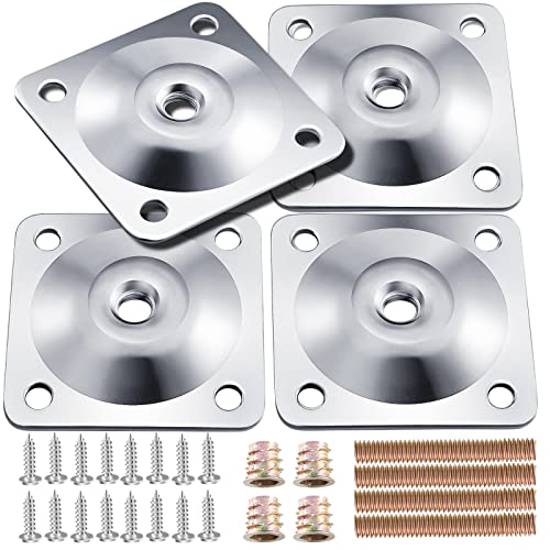 Leg Mounting Plates, 4 Sets Furniture Leg Attachment Plates, 5/16"(M8) Industrial Grade Flat Mounting T-Plates with Hanger Bolts, Screws, Strengthen Weak Furniture Repair Damaged Sofa Couch Seat