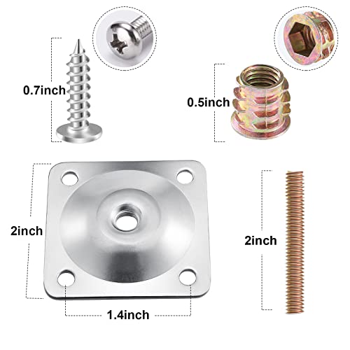 Leg Mounting Plates, 4 Sets Furniture Leg Attachment Plates, 5/16"(M8) Industrial Grade Flat Mounting T-Plates with Hanger Bolts, Screws, Strengthen Weak Furniture Repair Damaged Sofa Couch Seat