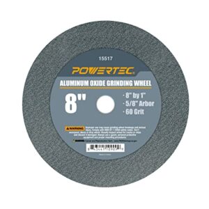 powertec 15517 bench and pedestal grinding wheels, 8 inch x 1 inch, 5/8 arbor, 60 grit, aluminum oxide bench grinder wheel for bench grinder, 1 pack