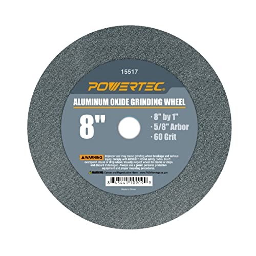 POWERTEC 15517 Bench and Pedestal Grinding Wheels, 8 Inch x 1 Inch, 5/8 Arbor, 60 Grit, Aluminum Oxide Bench Grinder Wheel for Bench Grinder, 1 Pack