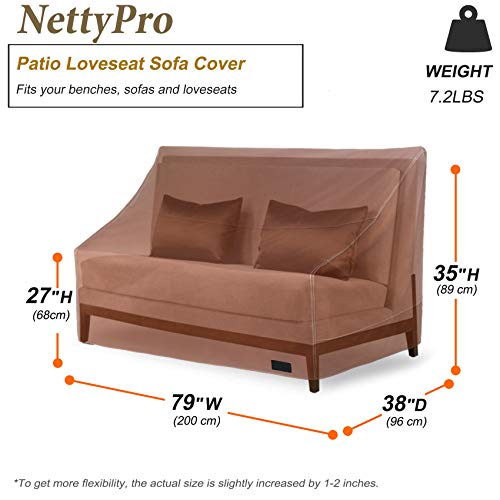 NettyPro Patio Sofa Bench Cover, Waterproof 600D Heavy Duty Outdoor Furniture 3 Seater Couch Cover, 79" Wx 38" Dx 35" H, Brown