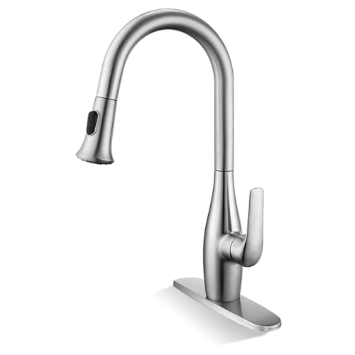 GERIGEMT Faucets for Kitchen Sinks,Kitchen Faucet with Pull Down Sprayer High Arc Kitchen Sink Faucet Stainless Steel Brushed Nickel with 10 Inch Deck Plate,with cUPC Water Supply Lines.