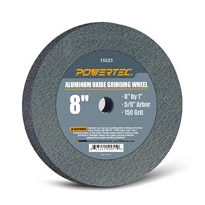 powertec 15523 bench and pedestal grinding wheels, 8 inch x 1 inch, 5/8 arbor, 150 grit, aluminum oxide bench grinder wheel for bench grinder, 1 pack