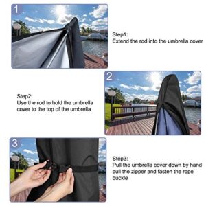 Patio Umbrella Cover, Waterproof Umbrella Covers for 7ft to 9ft Outdoor Umbrellas Market Parasol Covers with Push Rod, Black