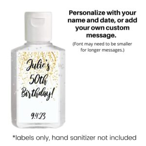 Sheet of 20 Custom Hand Sanitizer Labels | Personalized Stickers for Event Favors (Gold Confetti)