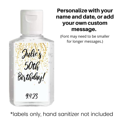 Sheet of 20 Custom Hand Sanitizer Labels | Personalized Stickers for Event Favors (Gold Confetti)