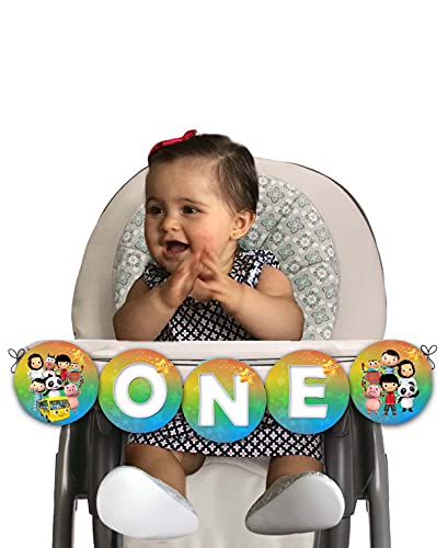 Little Baby Bum High Chair Banner - ONE - Cardstock Cover 80lb - Comes with Ribbon for Hanging - 25in approx length (Rainbow)