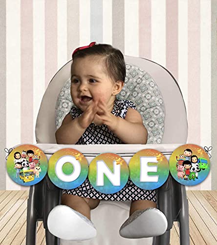 Little Baby Bum High Chair Banner - ONE - Cardstock Cover 80lb - Comes with Ribbon for Hanging - 25in approx length (Rainbow)