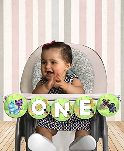 Puppy Dog Pals High Chair Banner - ONE - Cardstock Cover 80lb - Comes with Ribbon for Hanging - 25in approx length (Green)