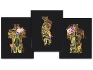 human anatomy wall art set - gift for orthopedic doctor, physical or massage therapist, nurse, physicians assistant, rn - modern gold floral room decor - medical office, home, apartment, living room