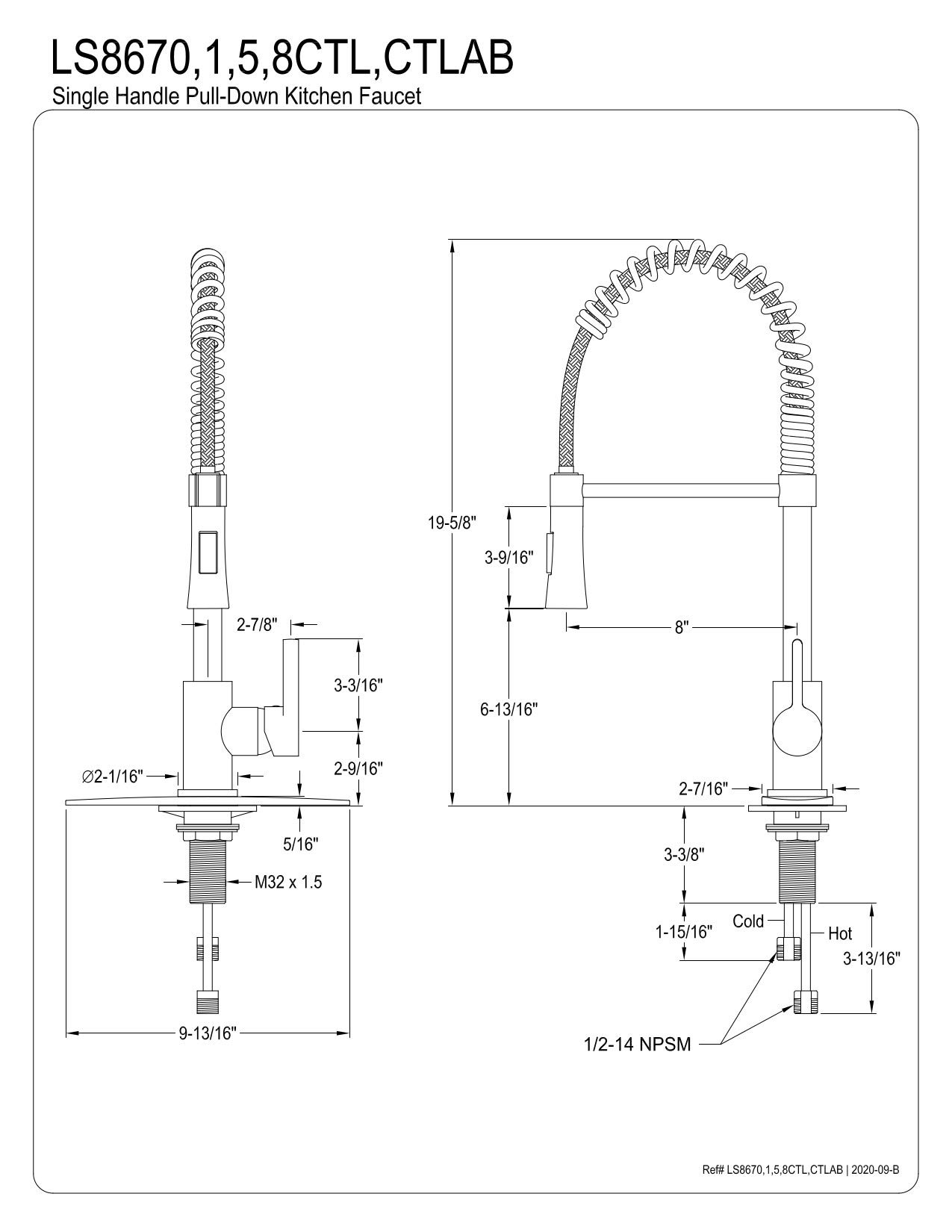 Kingston Brass LS8675CTL Continental Pre-Rinse Kitchen Faucet, Oil Rubbed Bronze