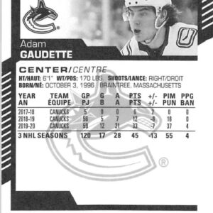 2020-21 O-Pee-Chee #218 Adam Gaudette Vancouver Canucks NHL Hockey Trading Card