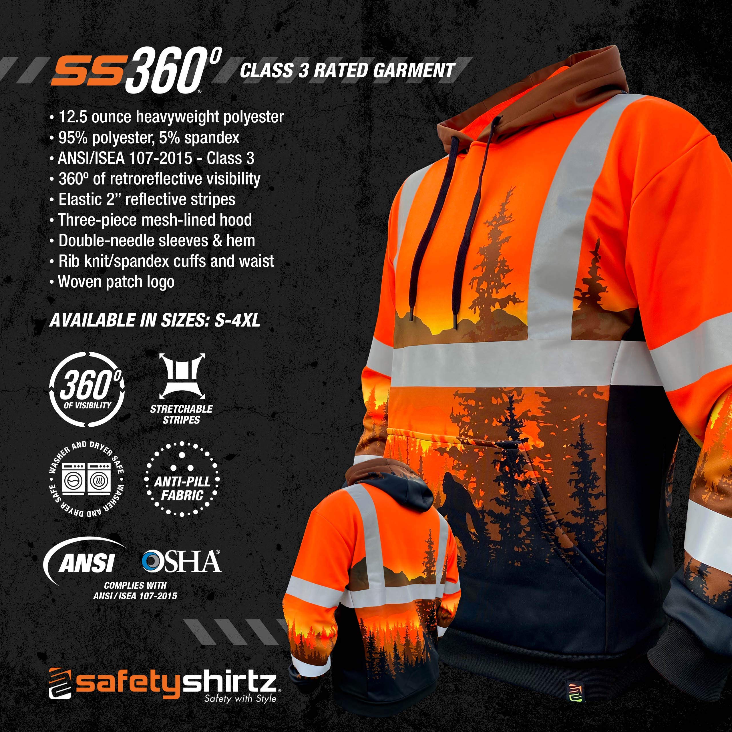 SafetyShirtz SS360 Wildland Hoodie - Orange - ANSI Class 3 - PNW Sasquatch XL