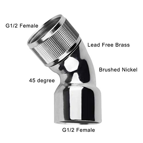 KWODE Shower Elbow Adapter for Shower Head 45°Female to Female G1/2 Shower Arm Pipe Angle Connector, Brass Constructed Chrome Finish