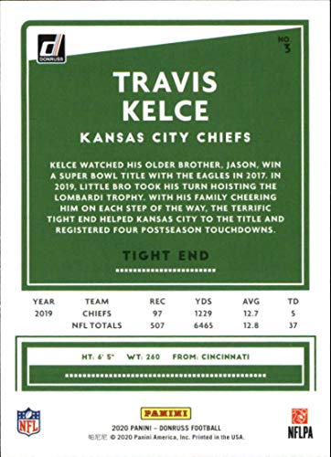 2020 Donruss #3 Travis Kelce Kansas City Chiefs NFL Football Card NM-MT