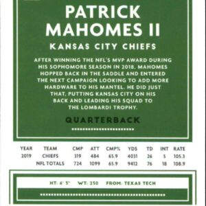 2020 Donruss #1 Patrick Mahomes II Kansas City Chiefs NFL Football Card NM-MT