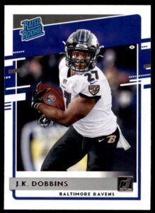 2020 donruss #311 j.k. dobbins baltimore ravens nfl football card (rc - rookie card) nm-mt