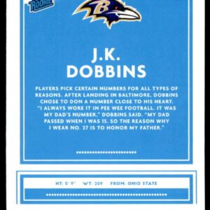 2020 Donruss #311 J.K. Dobbins Baltimore Ravens NFL Football Card (RC - Rookie Card) NM-MT