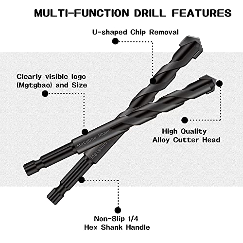 12pcs Black Masonry Drill Bits Set, Mgtgbao Ceramic Tile Drill Bits Carbide Tip for Glass, Brick, Tile, Concrete, Plastic and Wood with Size 4mm,5mm,6mm,8mm,10mm,12mm