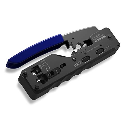 VCELINK RJ45 Crimping Tool Pass Through, Ethernet Wire Cutter Crimper for Cat7 Cat6A Cat6 Cat5E Cat5 Pass-through and Non-pass-through Connectors