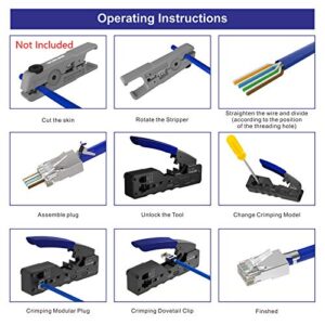 VCELINK RJ45 Crimping Tool Pass Through, Ethernet Wire Cutter Crimper for Cat7 Cat6A Cat6 Cat5E Cat5 Pass-through and Non-pass-through Connectors