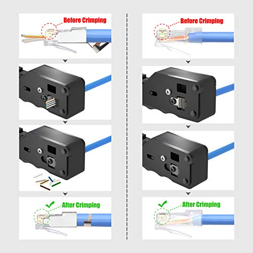 VCELINK RJ45 Crimping Tool Pass Through, Ethernet Wire Cutter Crimper for Cat7 Cat6A Cat6 Cat5E Cat5 Pass-through and Non-pass-through Connectors