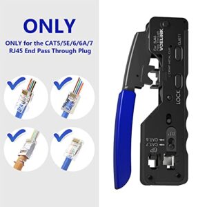 VCELINK RJ45 Crimping Tool Pass Through, Ethernet Wire Cutter Crimper for Cat7 Cat6A Cat6 Cat5E Cat5 Pass-through and Non-pass-through Connectors