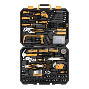 dekopro 198 piece home repair tool kit, wrench plastic toolbox with general household hand tool set