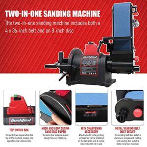 BUCKTOOL Professional Bench Belt Sander for Metal 4 in. x 36 in. Belt and 8 in. Disc Sander with 1HP Direct-drive Motor, BD4802