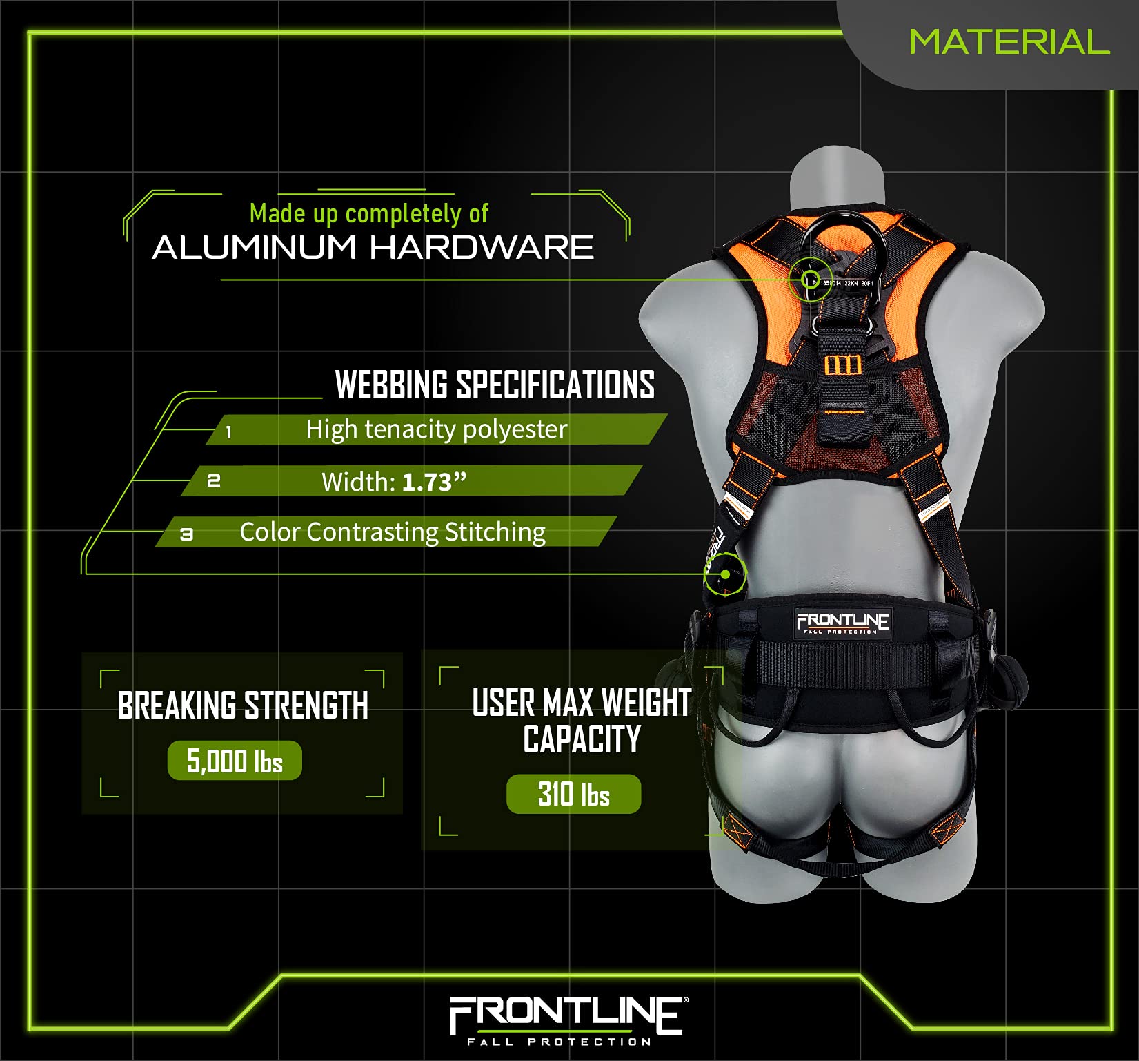 Frontline 110CTB Combat™ Lite Full Body Harness all Aluminum | Hardware Trauma Straps | OSHA and ANSI Compliant (Size: M-L)