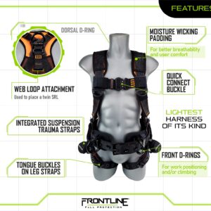 Frontline 110CTB Combat™ Lite Full Body Harness all Aluminum | Hardware Trauma Straps | OSHA and ANSI Compliant (Size: M-L)