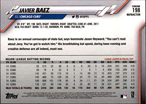 2020 Topps Chrome Refractors Pink #198 Javier Baez Chicago Cubs MLB Baseball Card NM-MT