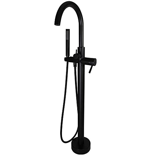 Westbrass DF02043-62 Floor Mount Freestanding Bathtub Filler Faucet with Handheld Shower, Matte Black