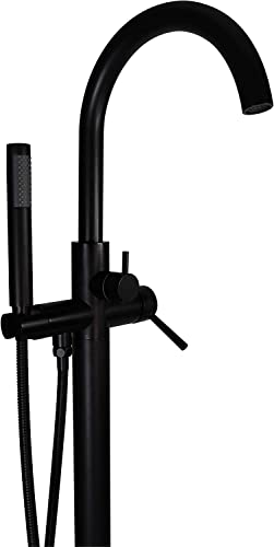 Westbrass DF02043-62 Floor Mount Freestanding Bathtub Filler Faucet with Handheld Shower, Matte Black