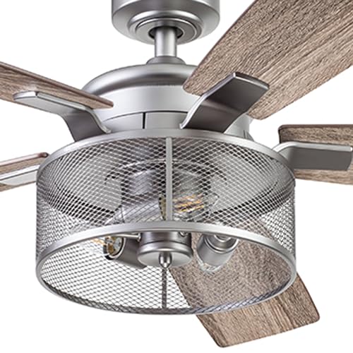 Honeywell Ceiling Fans Carnegie, 52 Inch Industrial Style Indoor LED Ceiling Fan with Light, Remote Control, Dual Mounting Options, 5 Dual Finish Blades, Reversible Airflow - 51460-01 (Pewter)